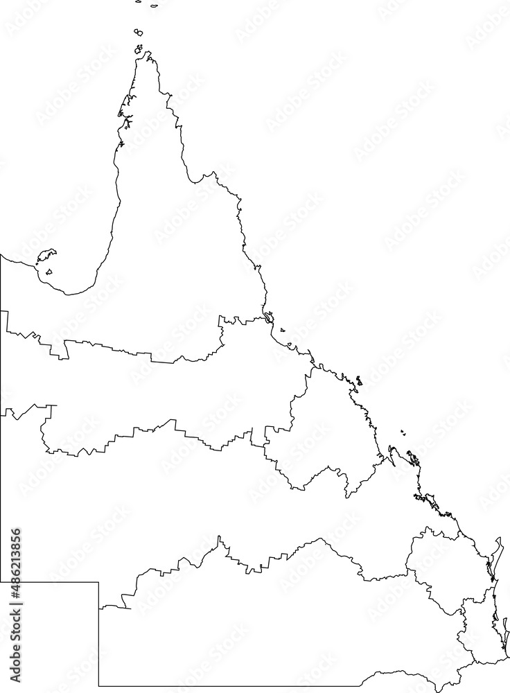 White flat blank vector administrative map of regions of the Australian state of QUEENSLAND ...