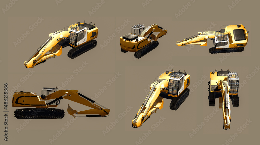 3d set of JCB Machine rendered from different angles for vfx, animation ...