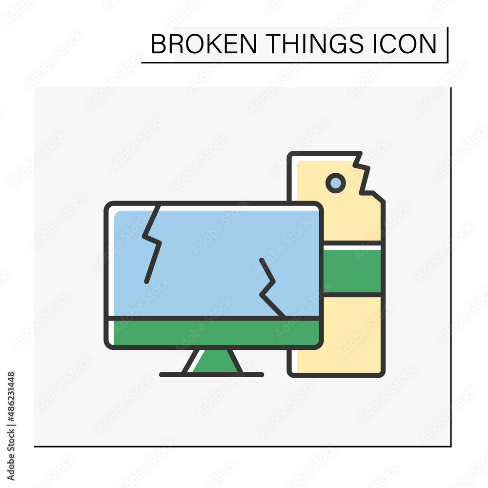 Computer color icon. Destroyed electronic devices. Smashed computer ...