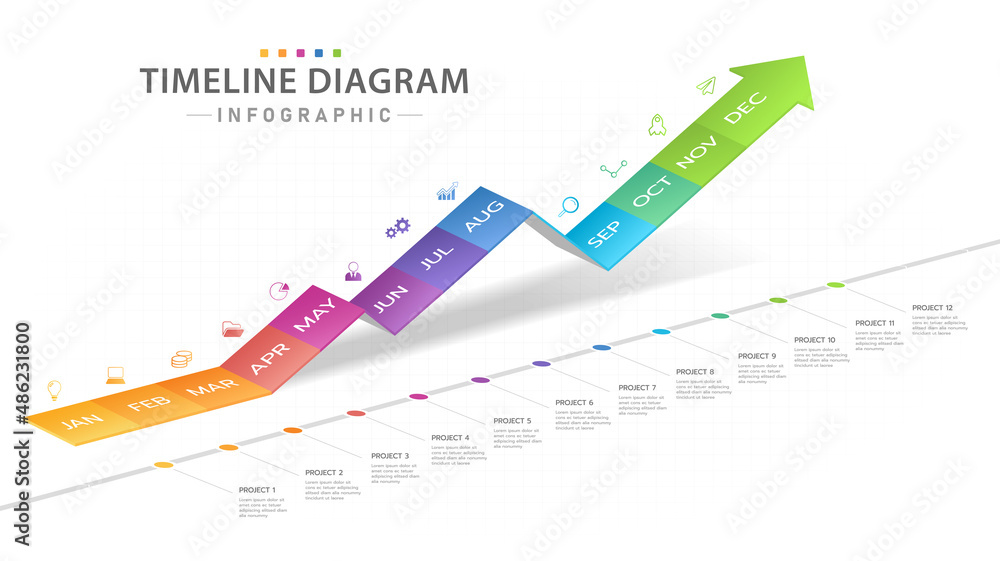 Infographic template for business. 12 Months modern Timeline diagram ...