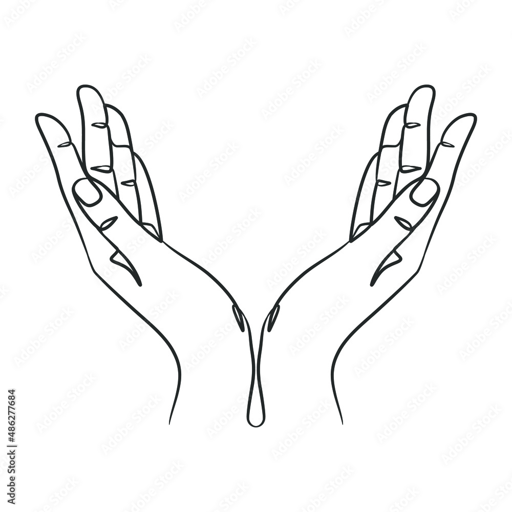 Continuous line drawing of praying hand. Praying hands one line drawing ...