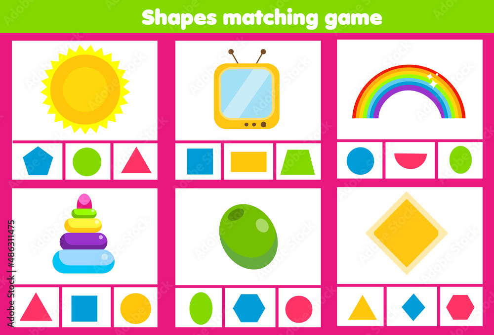 Matching children educational game. Match objects wtih geometric shapes ...
