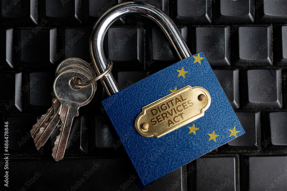 Digital services act (DSA) concept: lock and keys with European Union ...