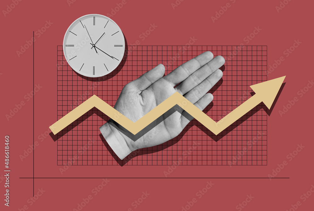 Growth Chart, Clock And Human Palm Stock Photo | Adobe Stock
