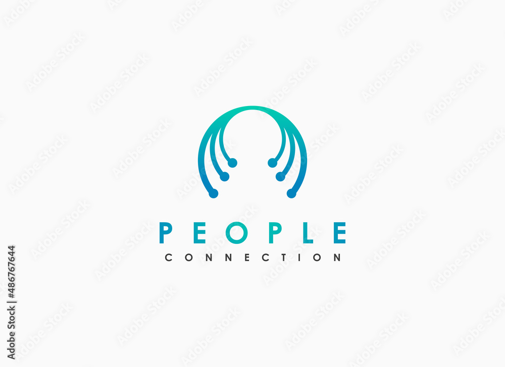 Abstract People Logo. Blue Gradient Rounded Line with Dot Style Human ...