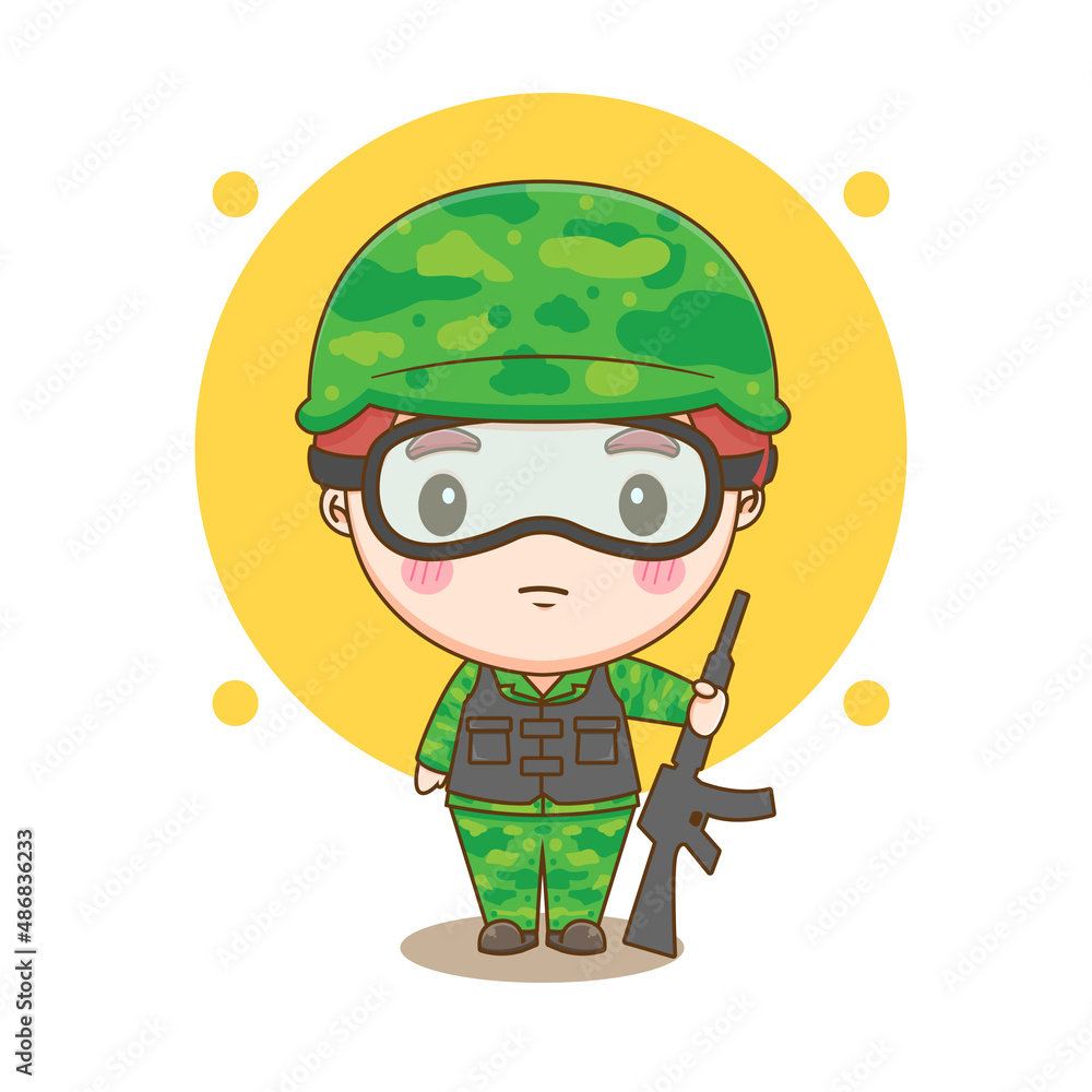 Cute soldier holding gun chibi cartoon character Stock Vector | Adobe Stock