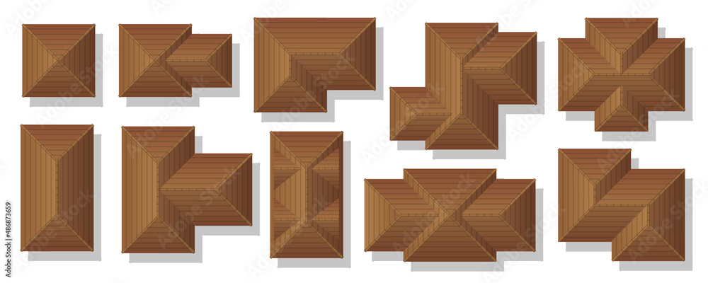 Tiled roof of houses. Top view. Cityscape map or plan design collection ...