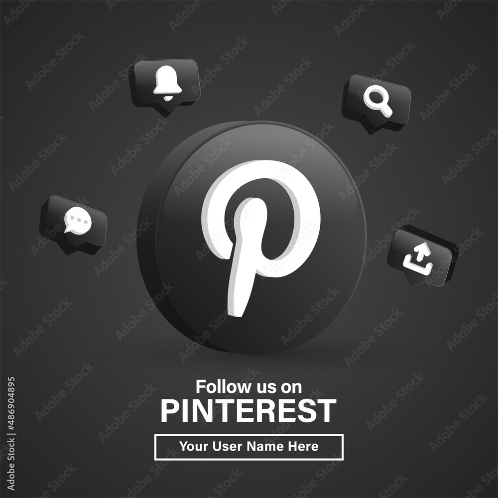 follow us on pinterest for social media icons banner in 3d round black ...
