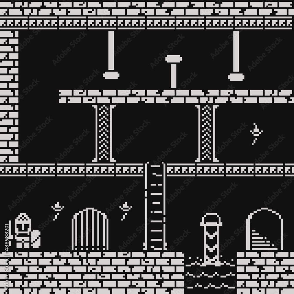 1 Bit dungeon game, black and white on pixel art Stock Illustration ...