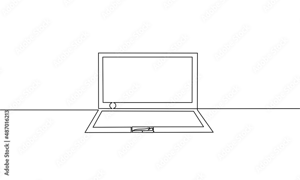 Continuous line drawing of laptop, computer gadget, technology modern ...