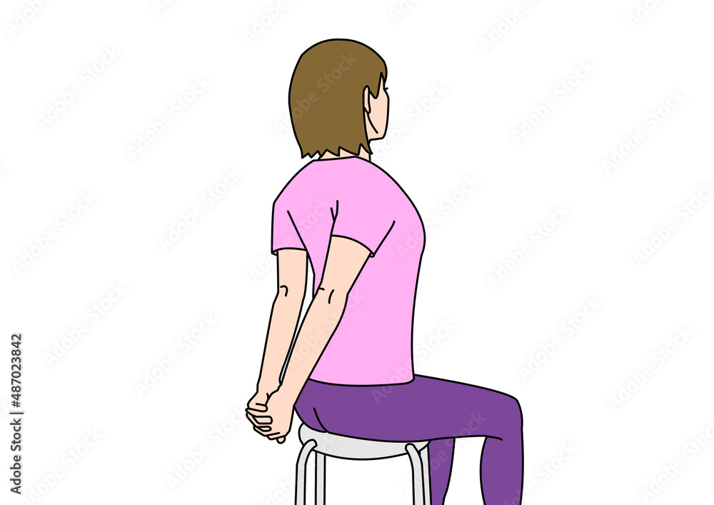 Ilustración de Stock 肩甲骨 背中 肩 ストレッチ 女性 イラスト | Adobe Stock