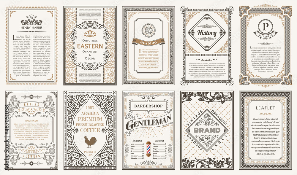 Vintage vector set retro cards. Template greeting card border or ...
