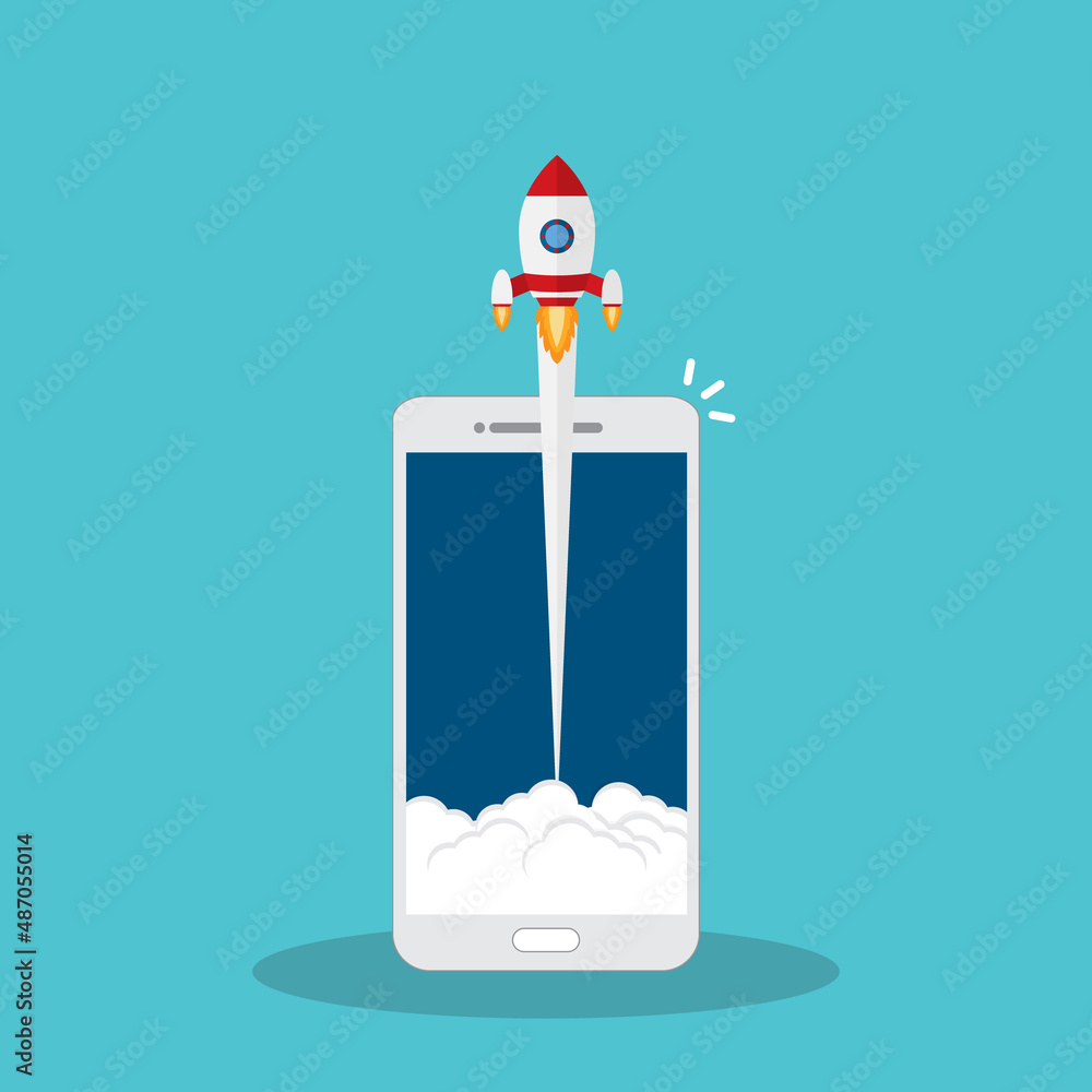 Stock-Vektorgrafik „App launch. Startup vector concept, flat cartoon ...