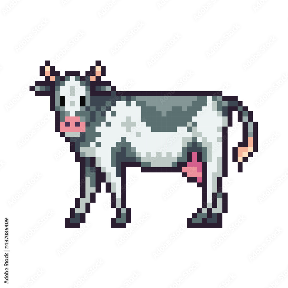 Standing cow pixel art icon. Milking country animal. Farm character ...