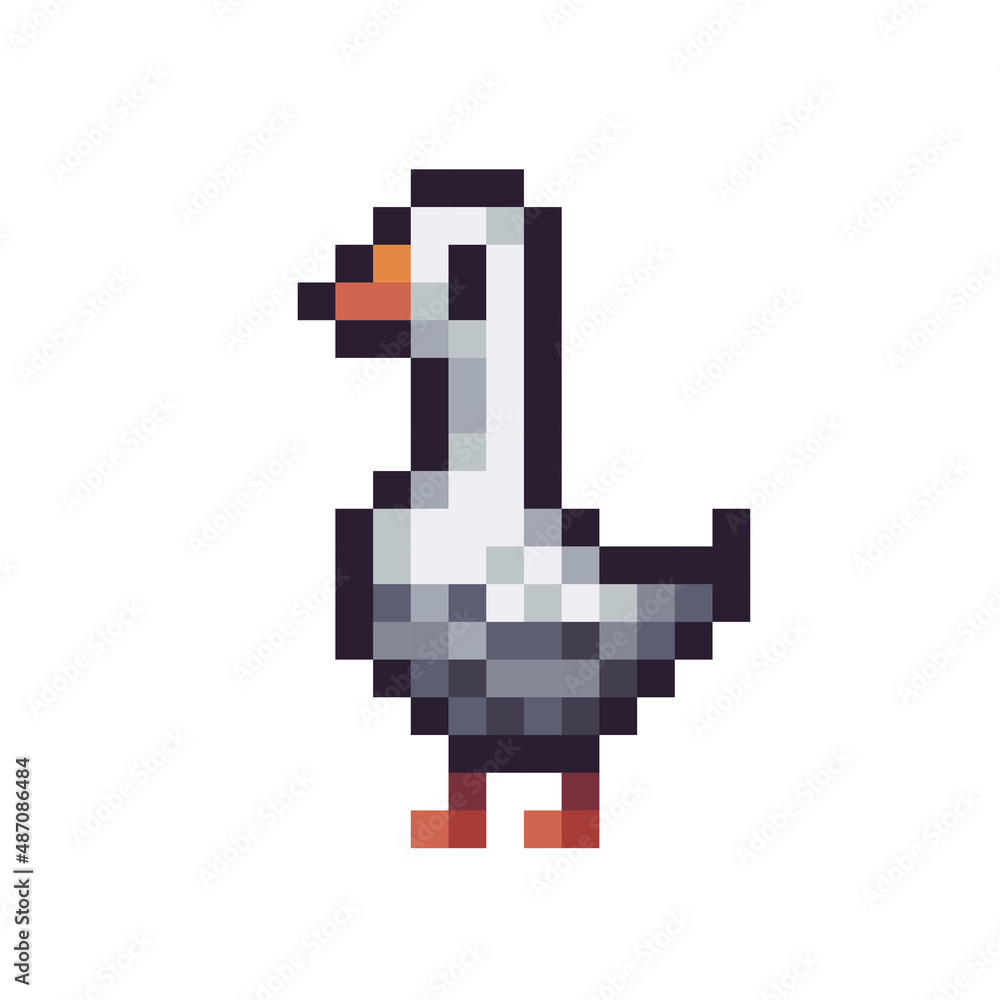 Goose pixel art icon. Farm bird, duck logo. 8-bit sprite. Game development, mobile app. Isolated ...