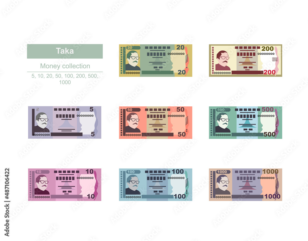 Bangladeshi Taka Vector Illustration. Bangladesh money set bundle ...