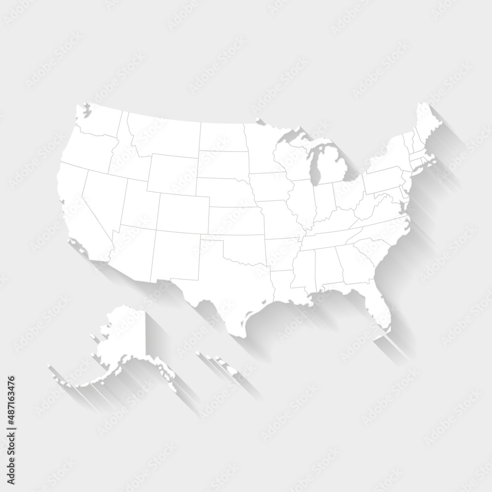 United States of America blank map with states isolated on a white ...
