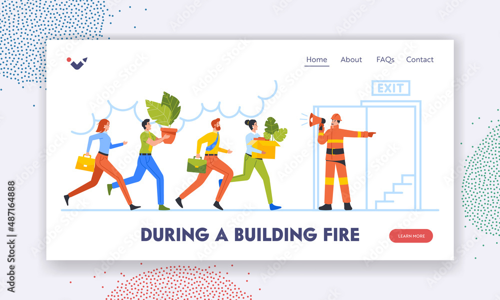 Hazard at Workplace Landing Page Template. Fireman with Megaphone ...