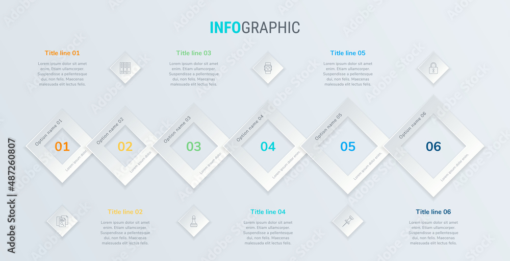 Vector infographics timeline design template with square elements ...