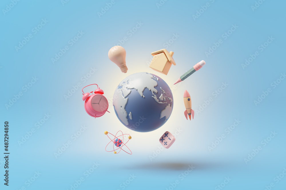 creative of globalization globe internet rocket spaceship. science ...