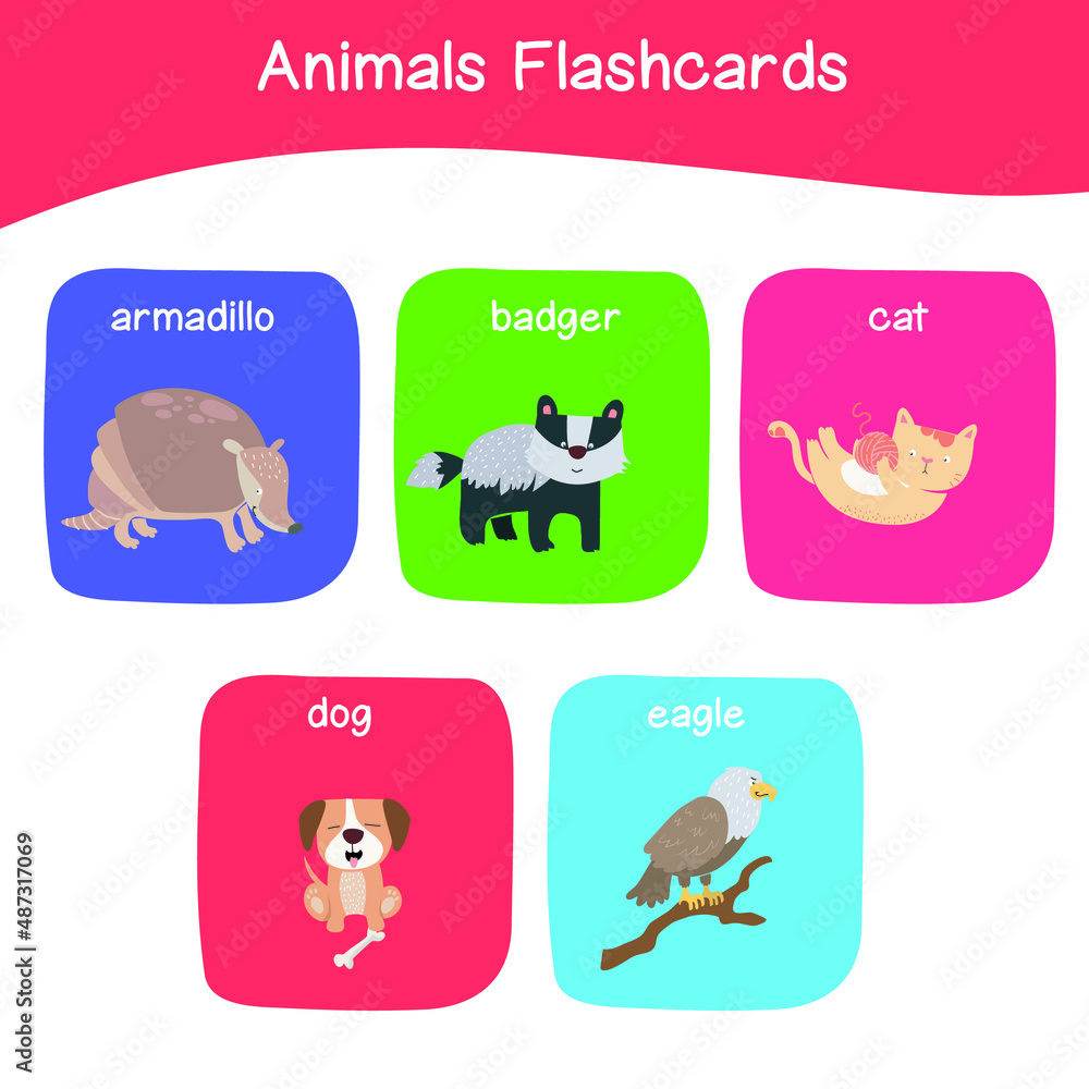 Cute animal names flashcards for school. Practicing to learning animals ...