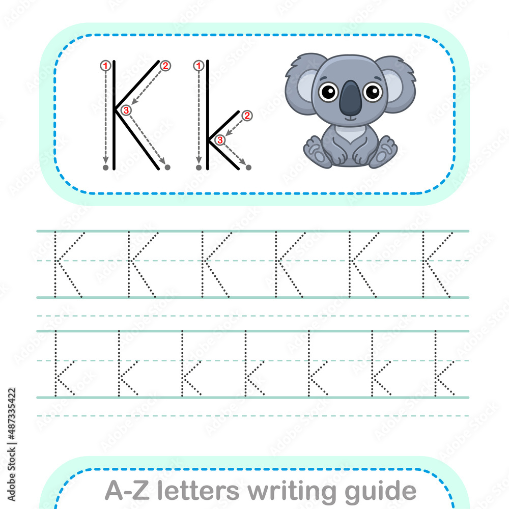 Letter Writing Guide. Worksheet Tracing letters K. Uppercase and ...