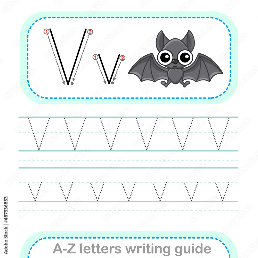 Letter Writing Guide. Worksheet Tracing letters V. Uppercase and ...