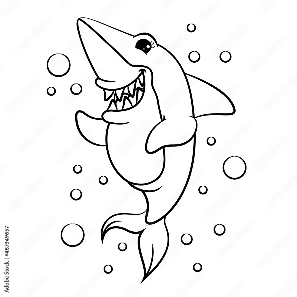 Coloring book pages for kids . Shark cartoon Stock Vector | Adobe Stock