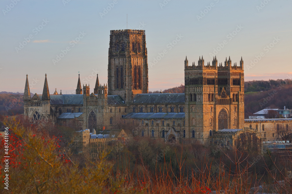 Winter Scene of Durham Cathedral with late afternoon light. County ...