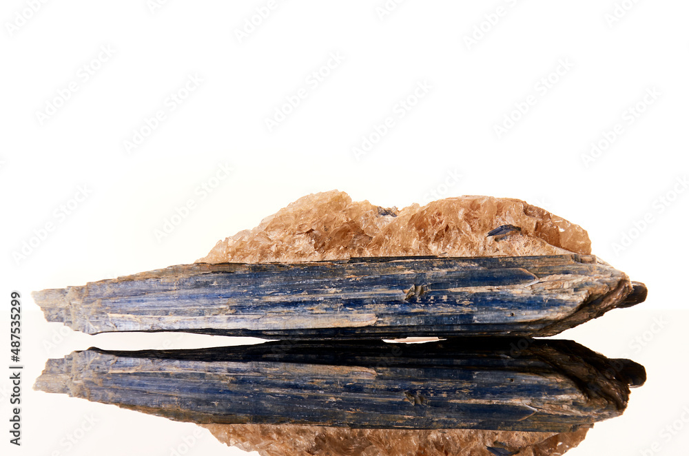 Precious kyanite reflected on white background. mineral typical of ...