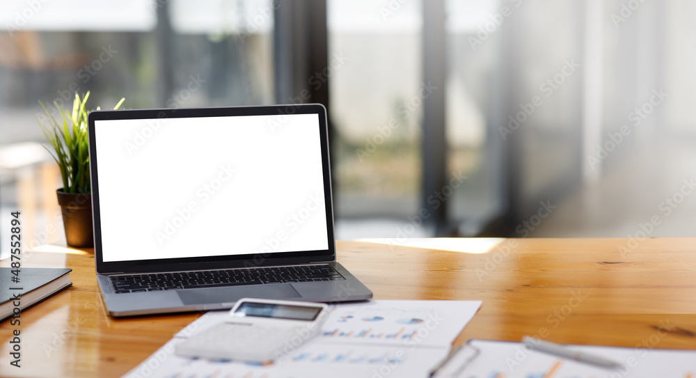 workspace,Wooden desk and computer in the office working space with ...