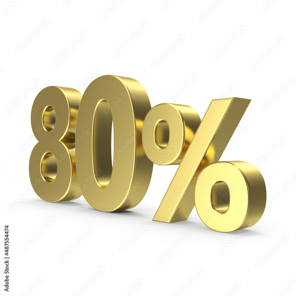 Golden 80 percent symbol. Golden eighty percent on a white background ...