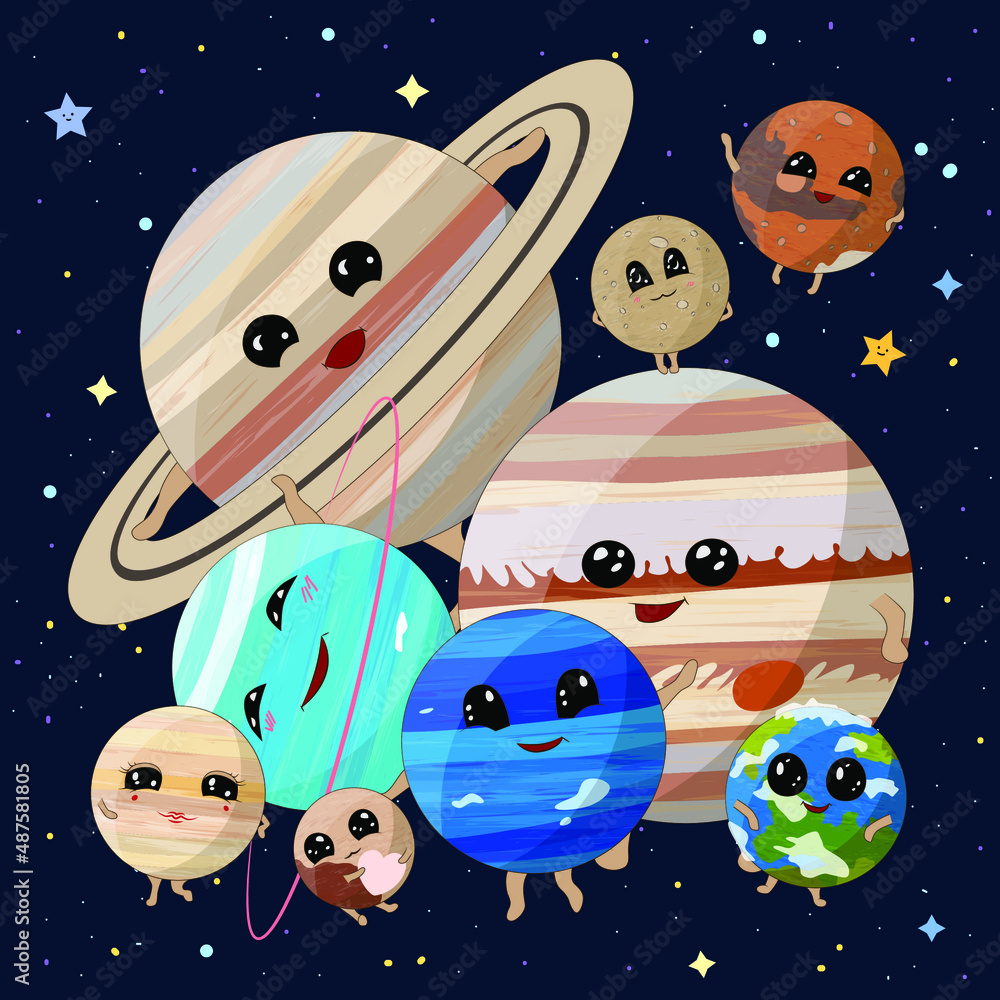Cartoon planets of Solar System on space background, vector ...