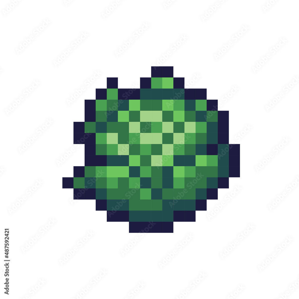 Green cabbage pixel art icon. Kale, broccoli logo. 8-bit sprite. Game ...