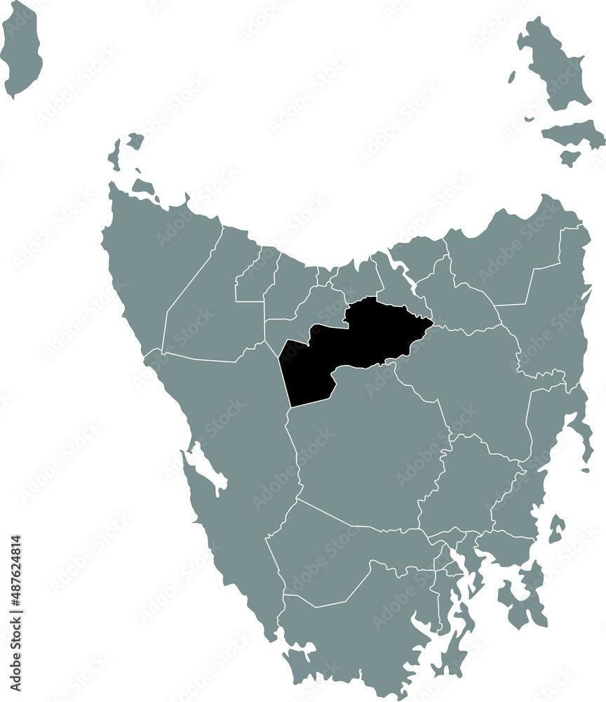 Black flat blank highlighted location map of the MEANDER VALLEY AREA ...