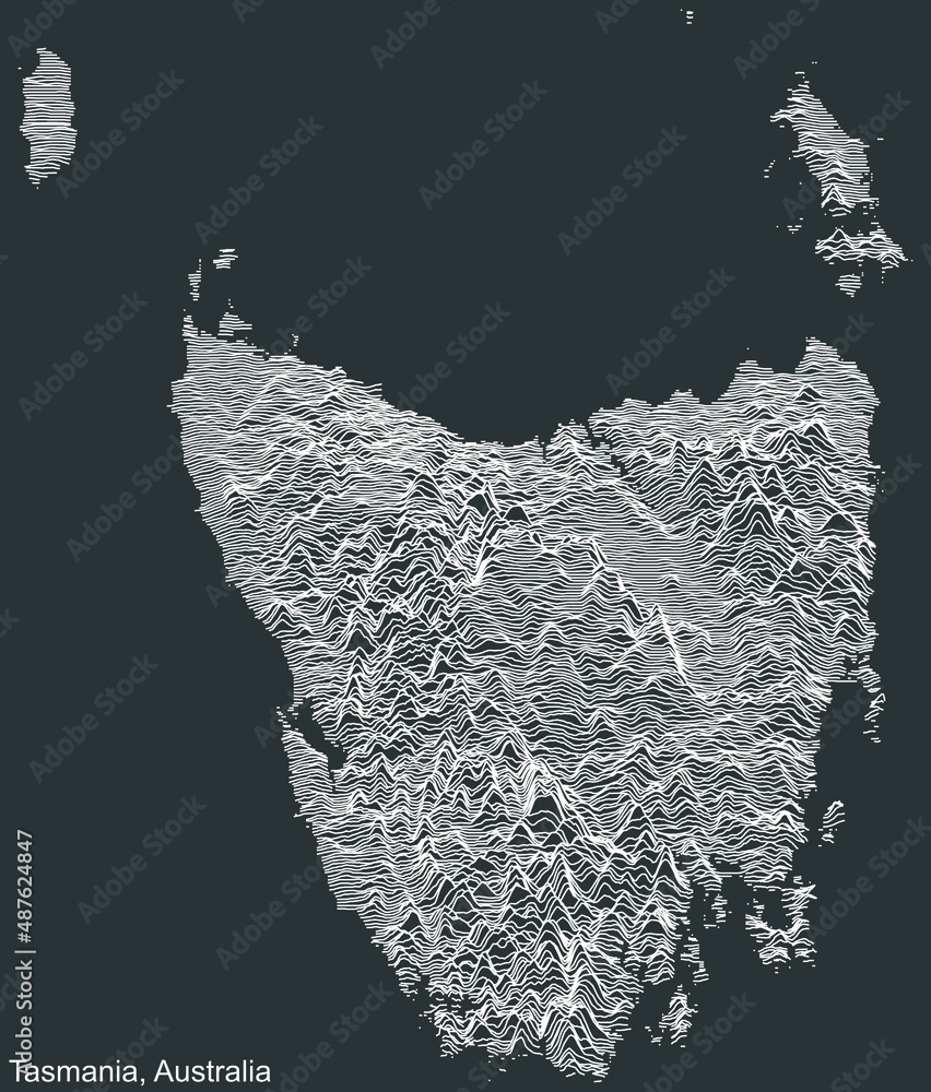 Topographic negative relief map of the Australian state of TASMANIA ...