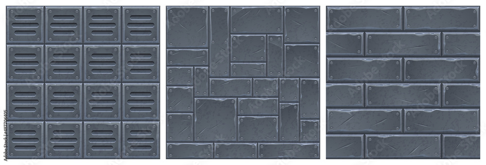 Textures of metal plates, old steel sheets with screws for game ...