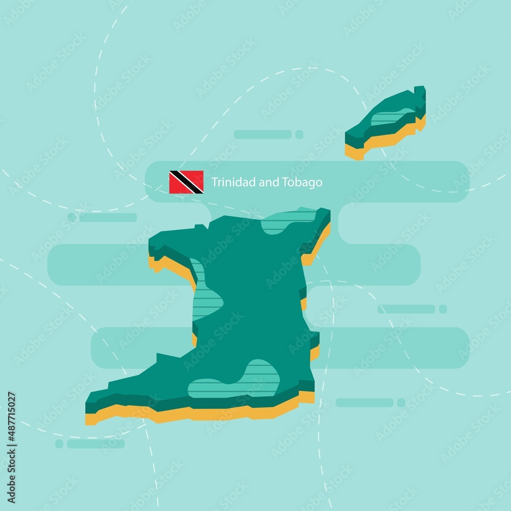 3d vector map of Trinidad and Tobago with name and flag of country on ...