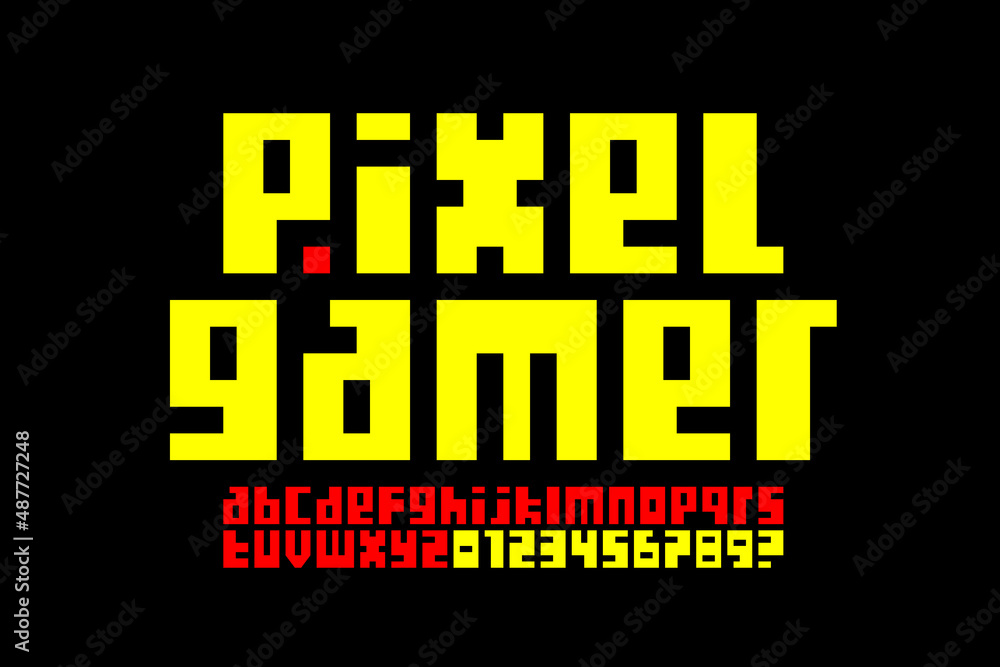 Pixel style font, alphabet letters and numbers vector illustration ...