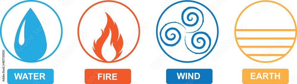 Four elements icon logo with line style symbols. fire, water, Wind ...