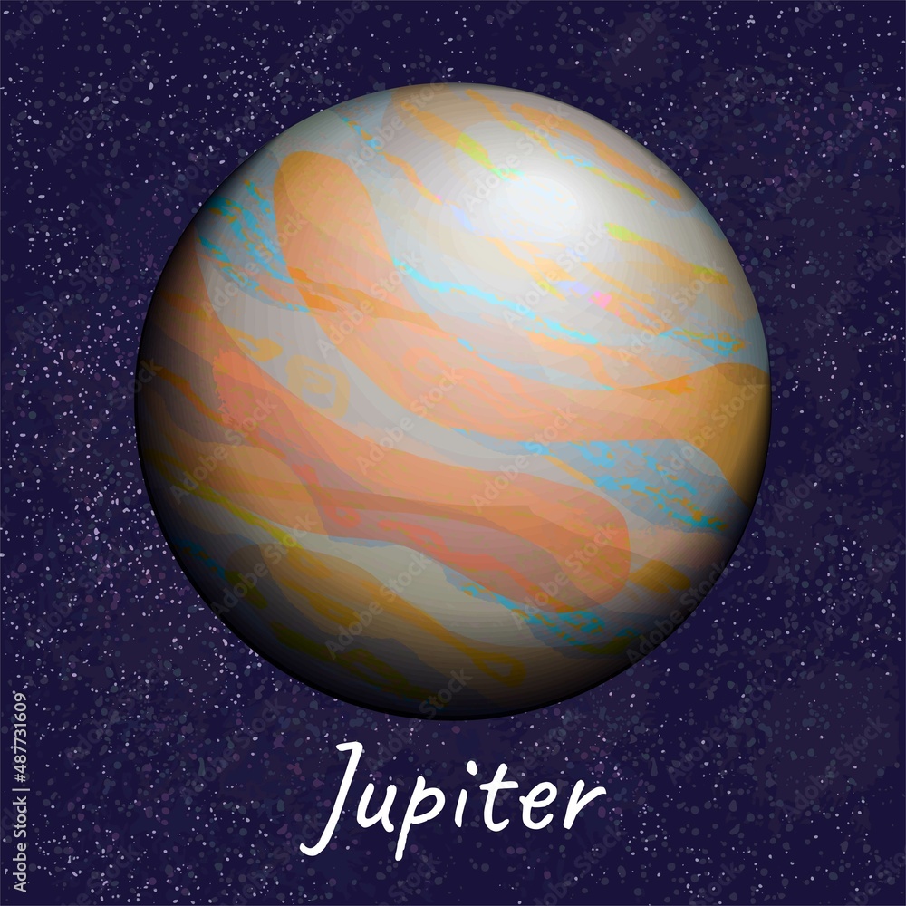 Colorful orange-blue planet Jupiter on dark blue space background ...