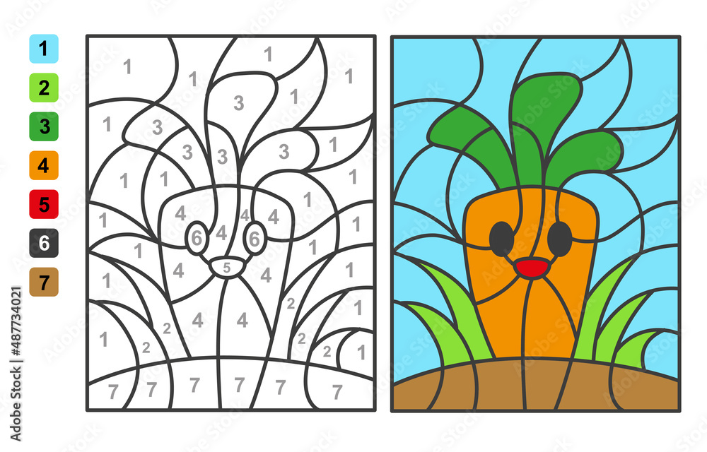 Vector coloring page Color by numbers Carrot. Puzzle game for children ...