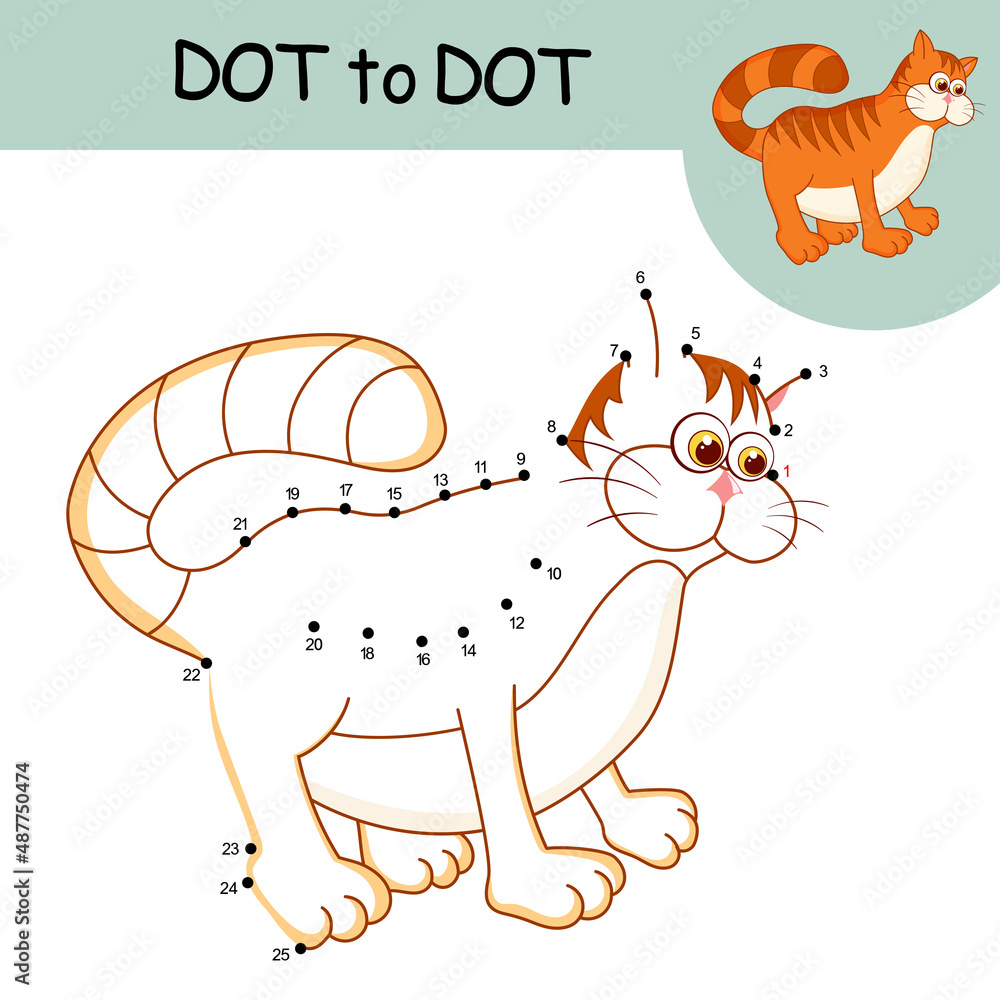 Dot to dot Game with answer. Cat. Connect the dots by numbers to draw ...
