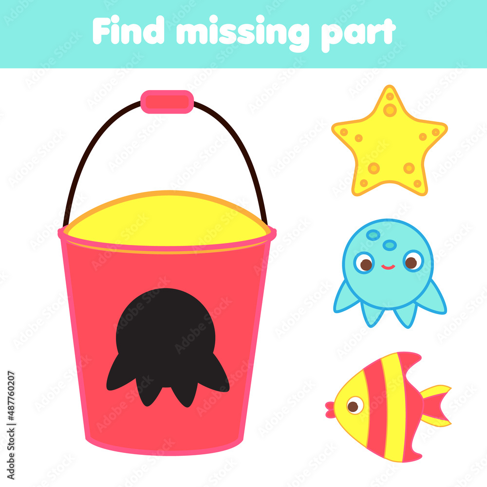 Shadow matching game. Summertime beach theme Kids activity. Find ...