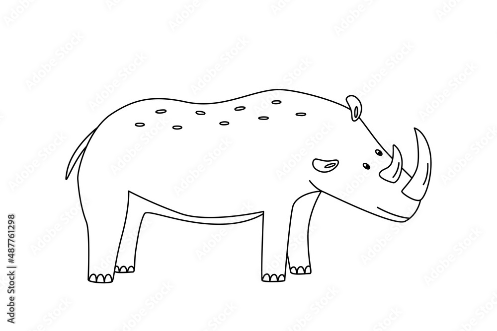 African rhinoceros cute cartoon vector illustration. Coloring book ...