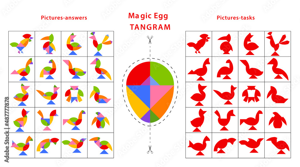 Vector de Stock Set of tangram puzzles (geometric puzzle) for ...