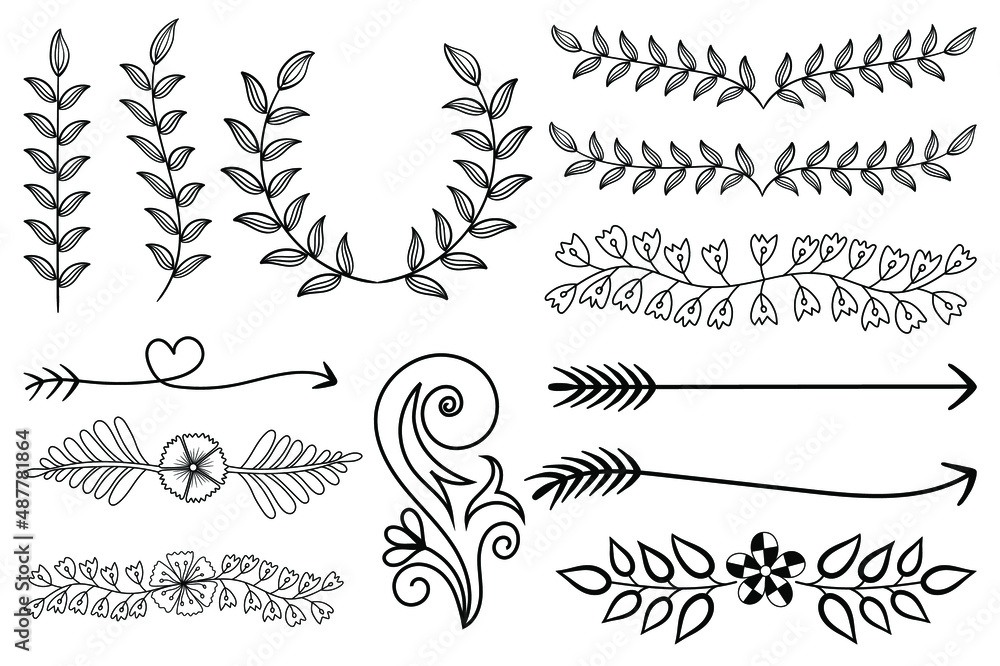 set of vintage line art, beautiful vintage ornamental vector retro ...