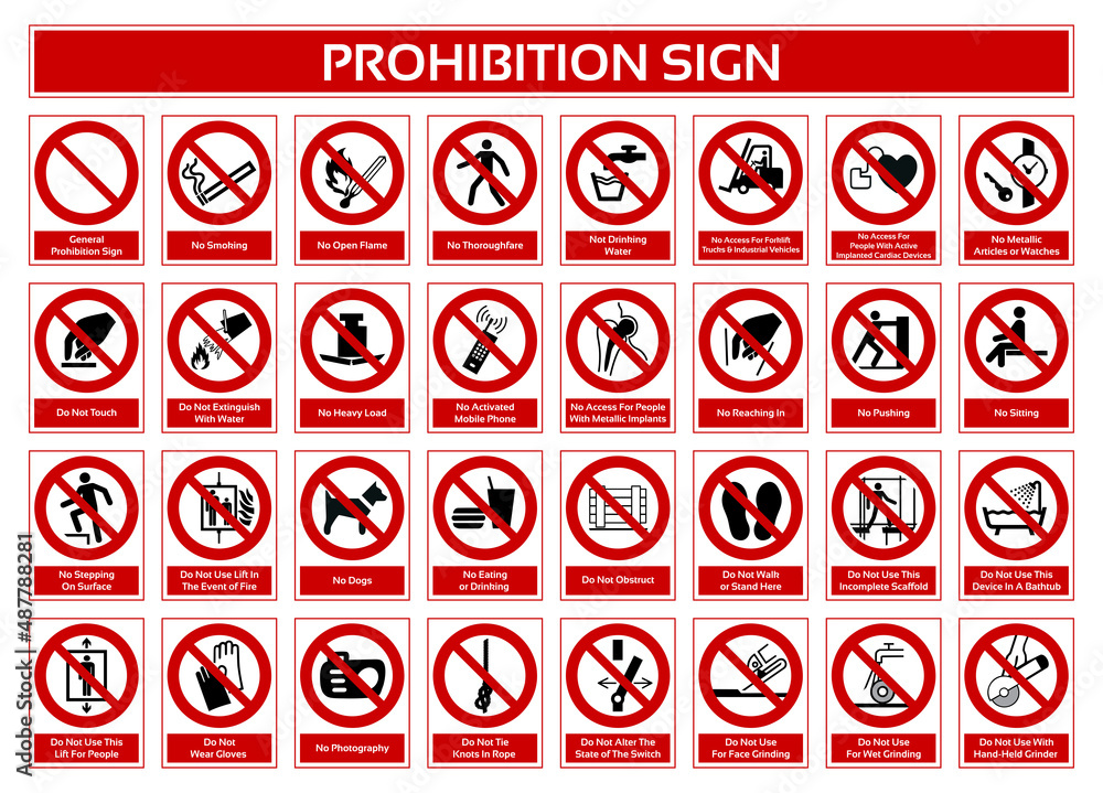 Set of Prohibition Sign. Forbidden Sign In White Pictogram. ISO 7010 ...
