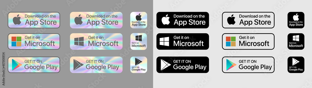 Vector de Stock Set of Google Play Store, Apple App Store and Microsoft Store badges | Adobe Stock