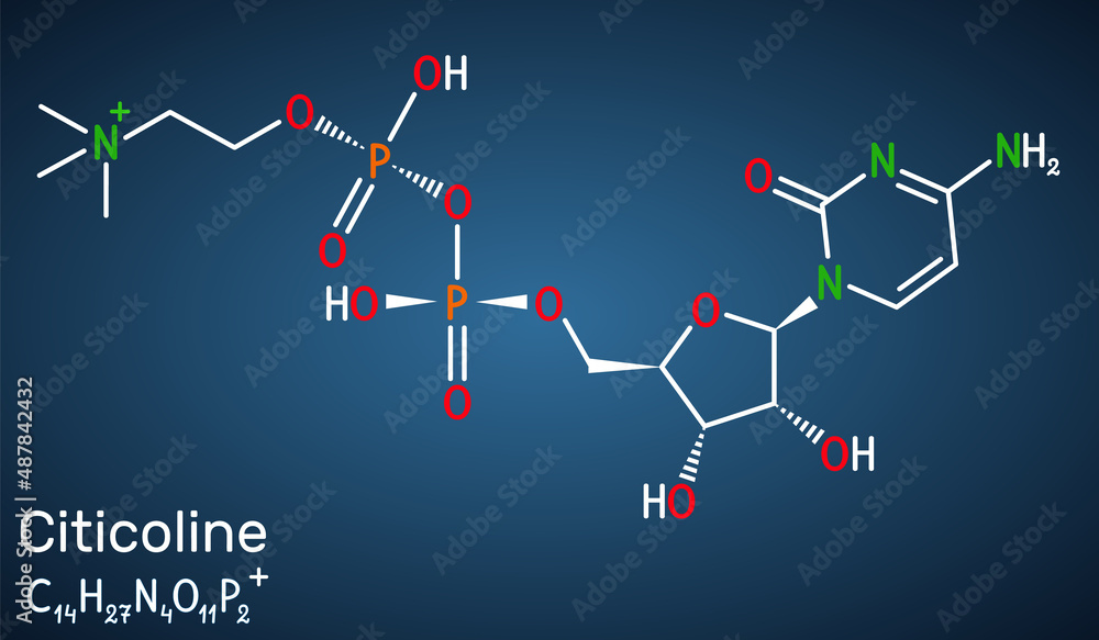Citicoline, CDP-choline, cytidine diphosphate-choline molecule. It is ...